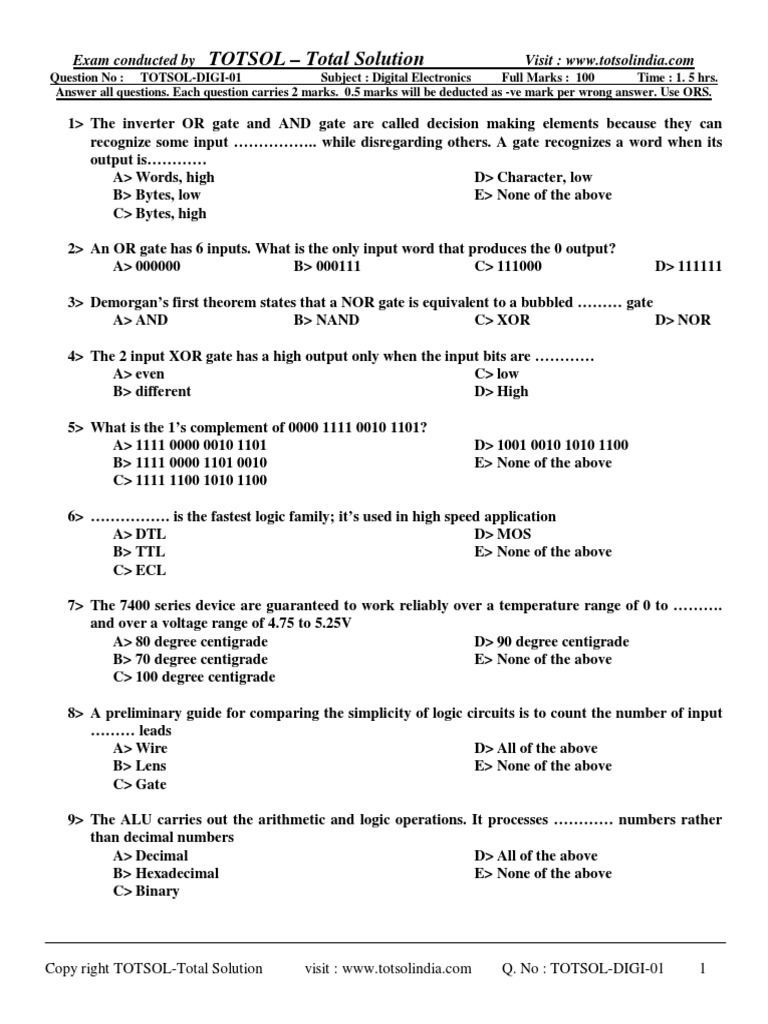 Digital MCQ | PDF | Electronic Circuits | Bit