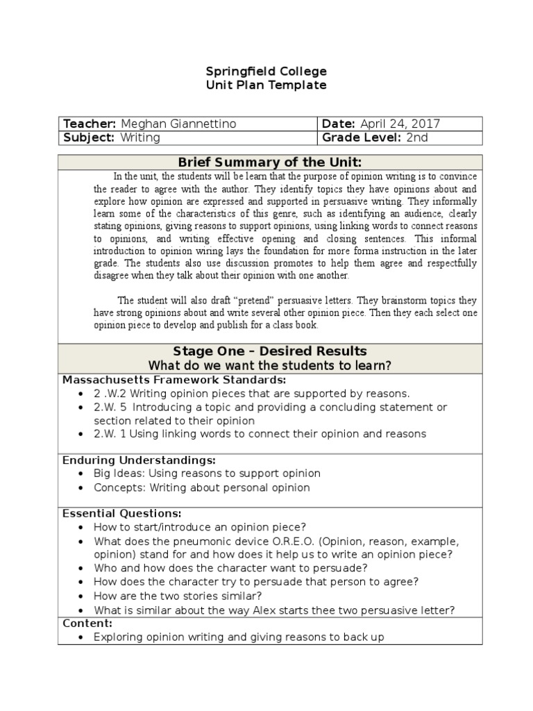 Writing Unit Plan | PDF | Critical Thinking | Educational Assessment