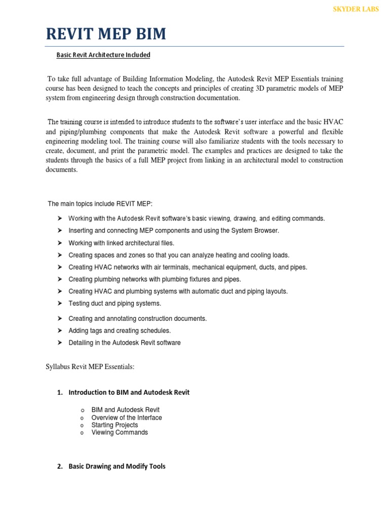Revit Bim Syllabus | PDF | Autodesk Revit | Engineering