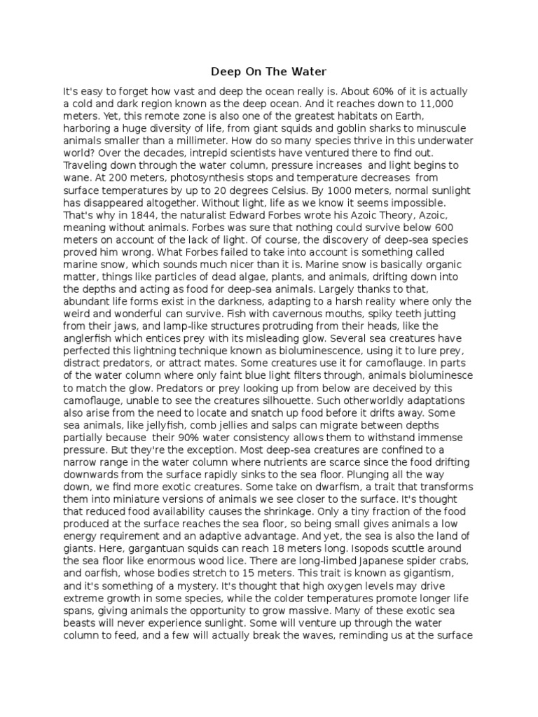 Deep Ocean Life and Adaptations | PDF | Deep Sea | Oceanography