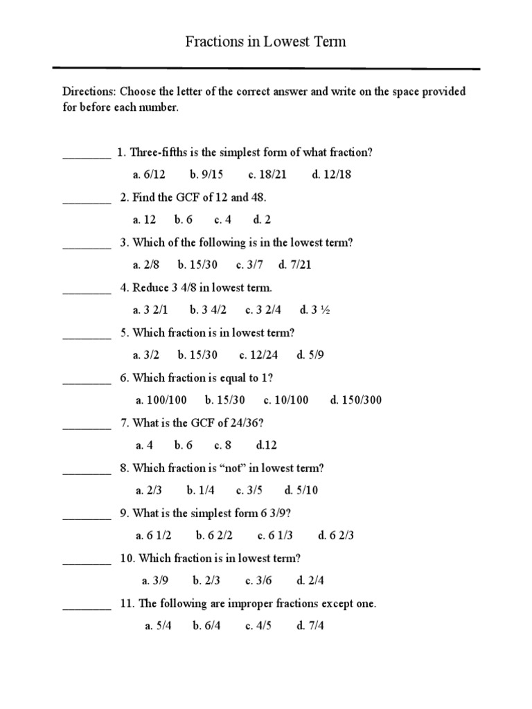 Fractions in Lowest Term | PDF