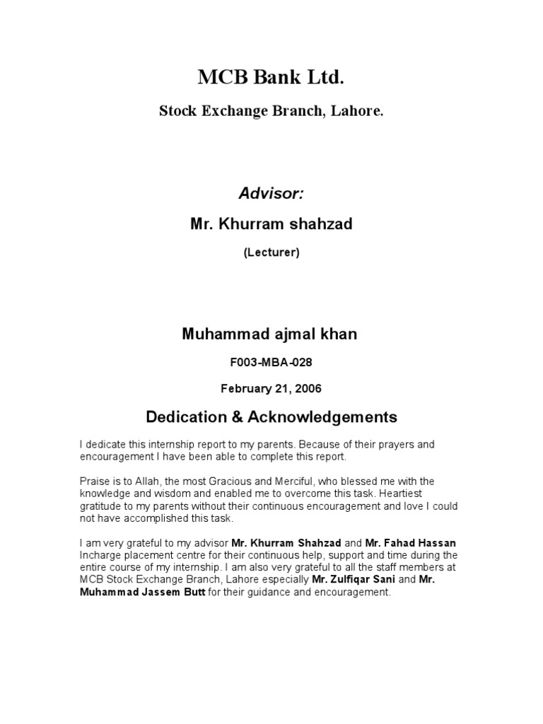 MCB Bank LTD.: Stock Exchange Branch, Lahore | PDF | Transaction ...