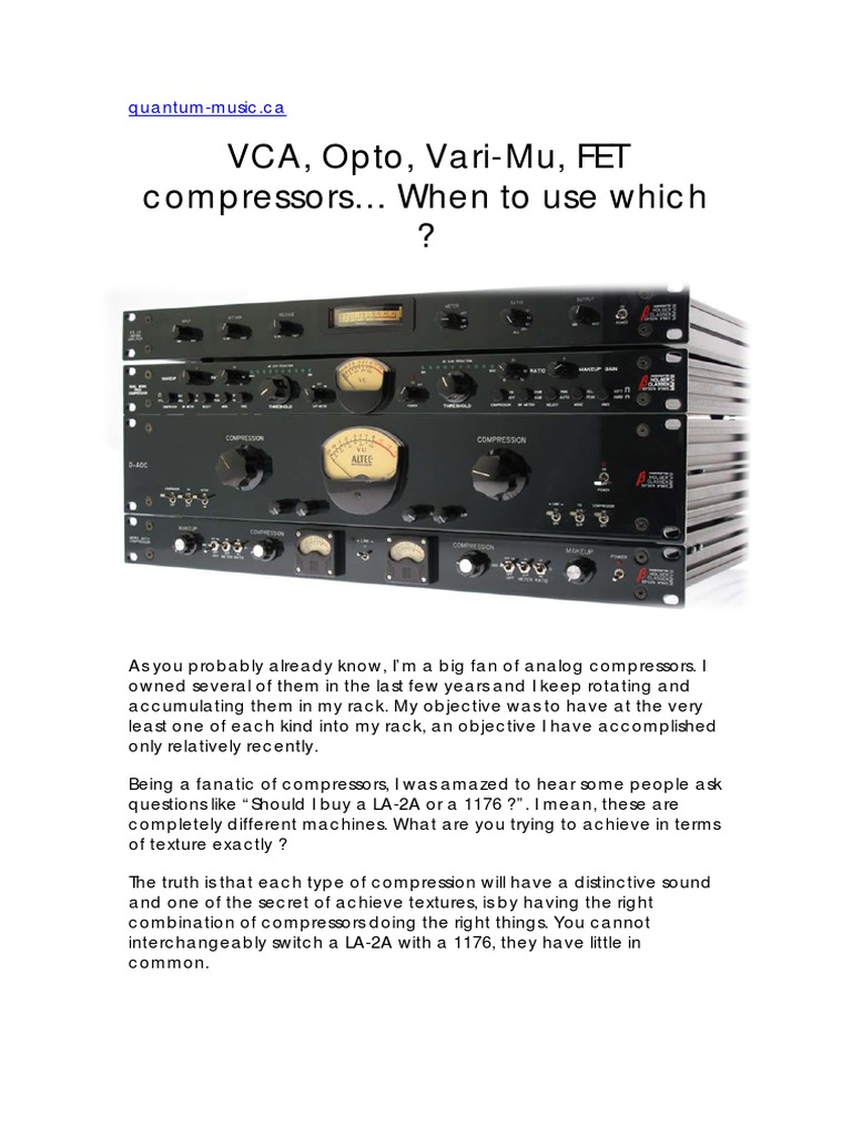 Compressor Types: VCA, Opto, FET, Vari-Mu | PDF | Audio Engineering ...