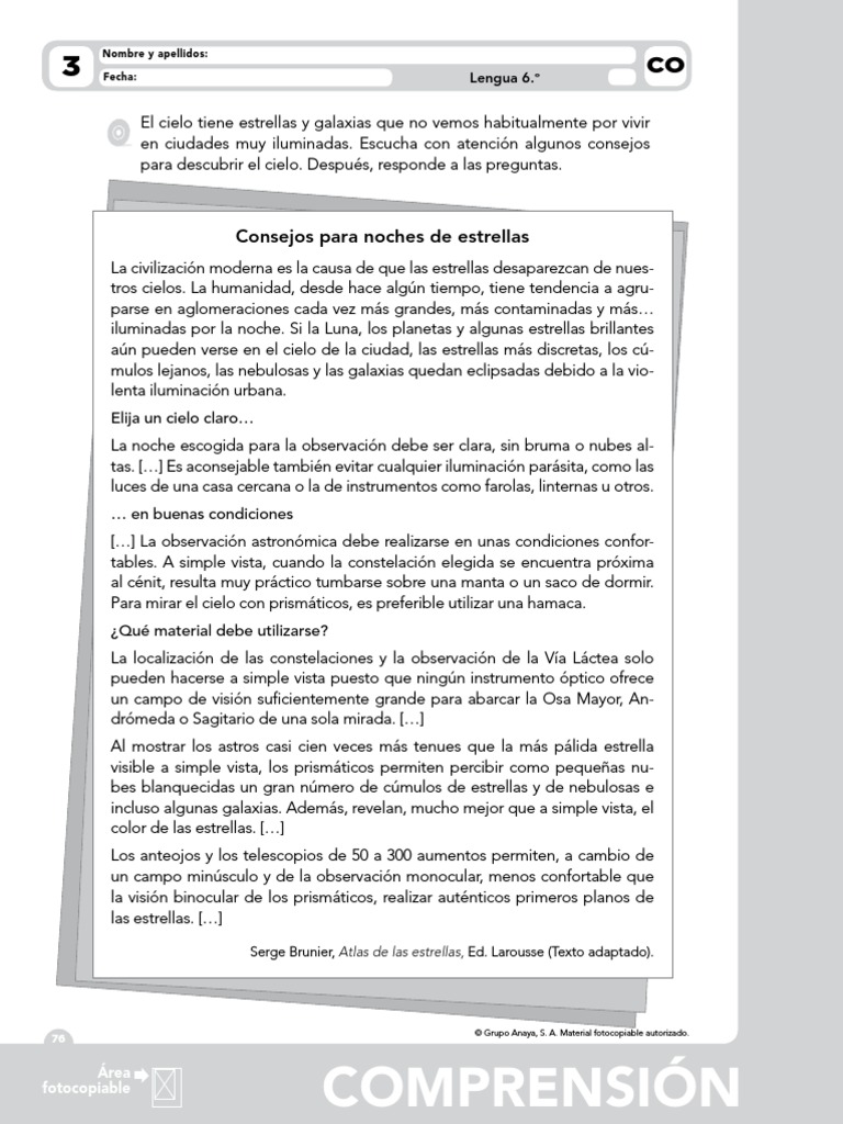 Comprension Lectora 6º Primaria PDF | PDF