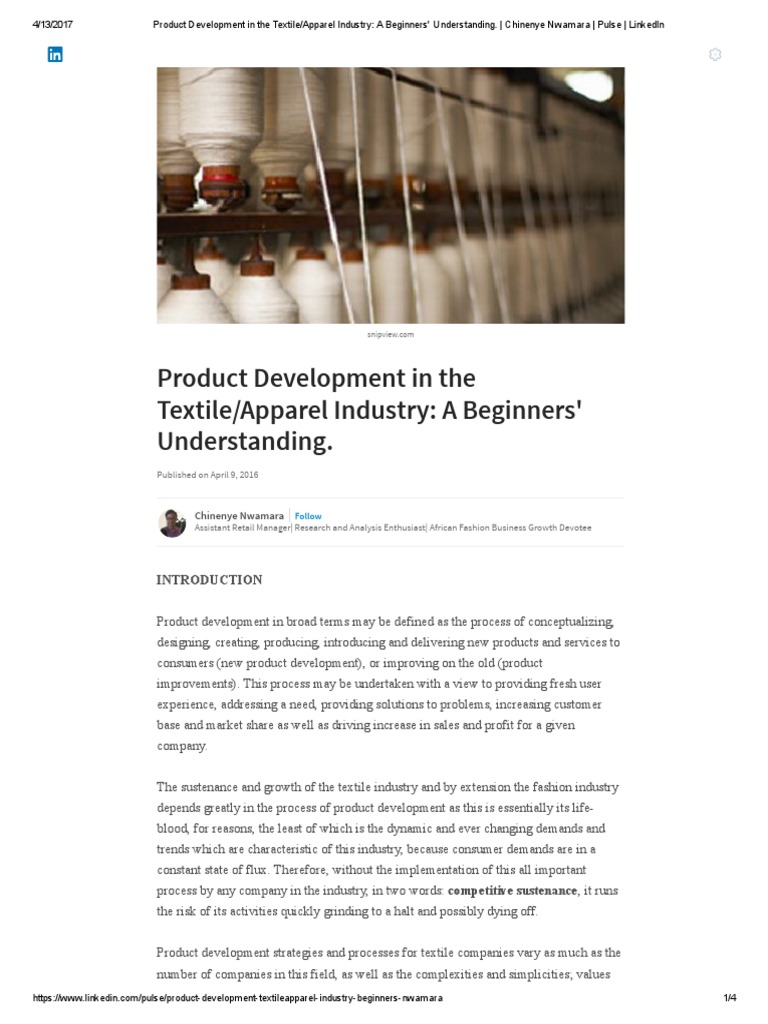 Product Development in The Textile - Apparel Industry - A Beginners ...