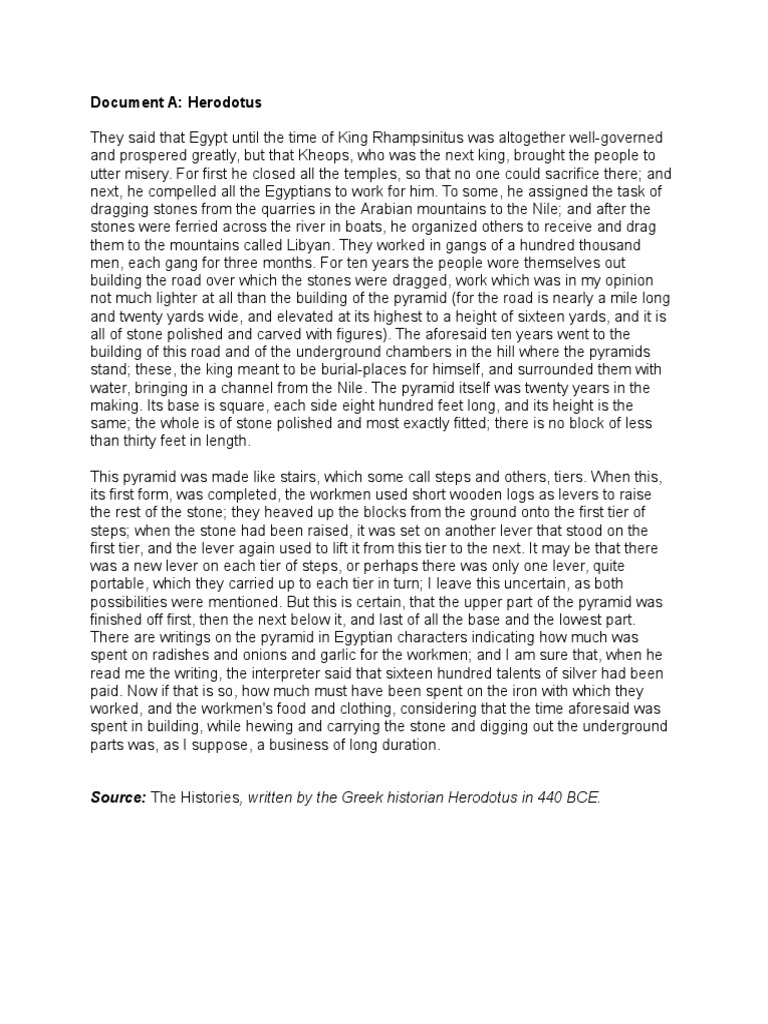 Document A: Herodotus: Source: The Histories, Written by The Greek ...