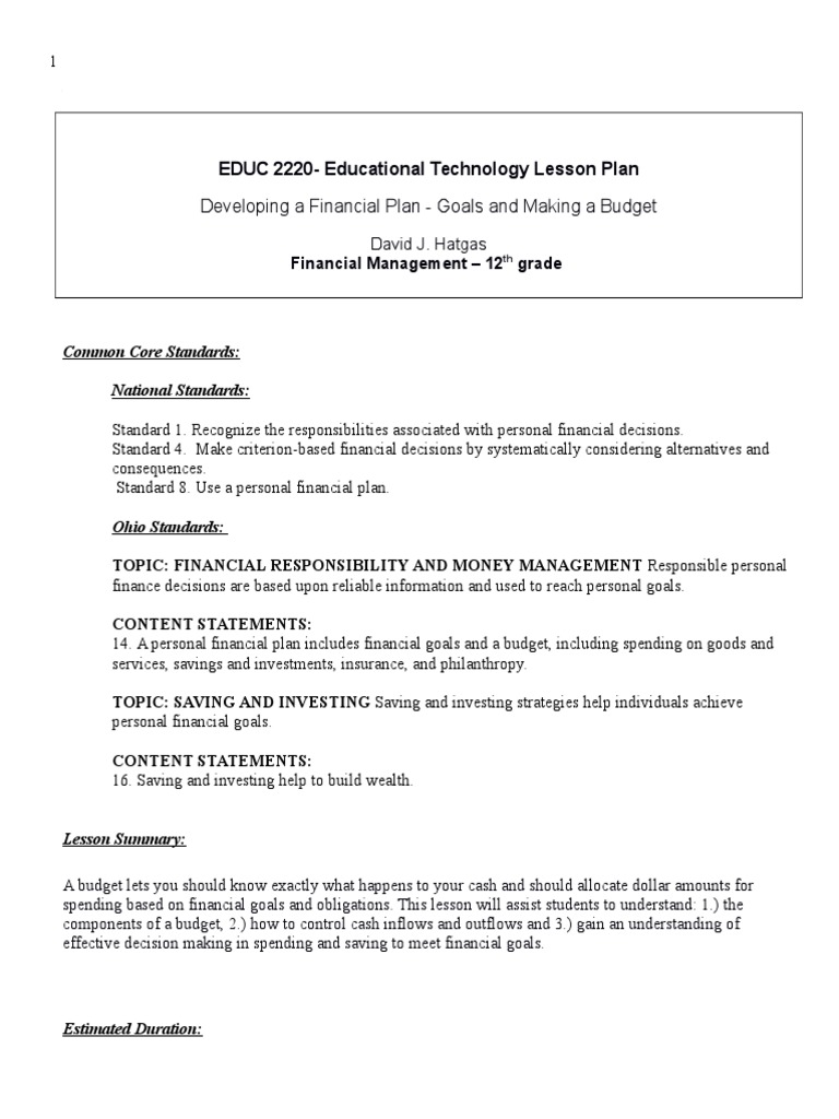 DJ Hatgas - Developing A Financial Plan - Goals and Making A Budget ...