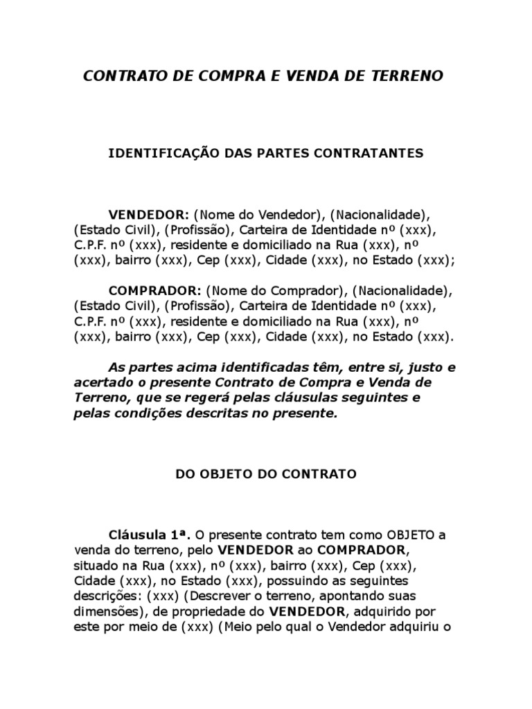 Contrato de Compra e Venda de Terreno | PDF | Estado | Business