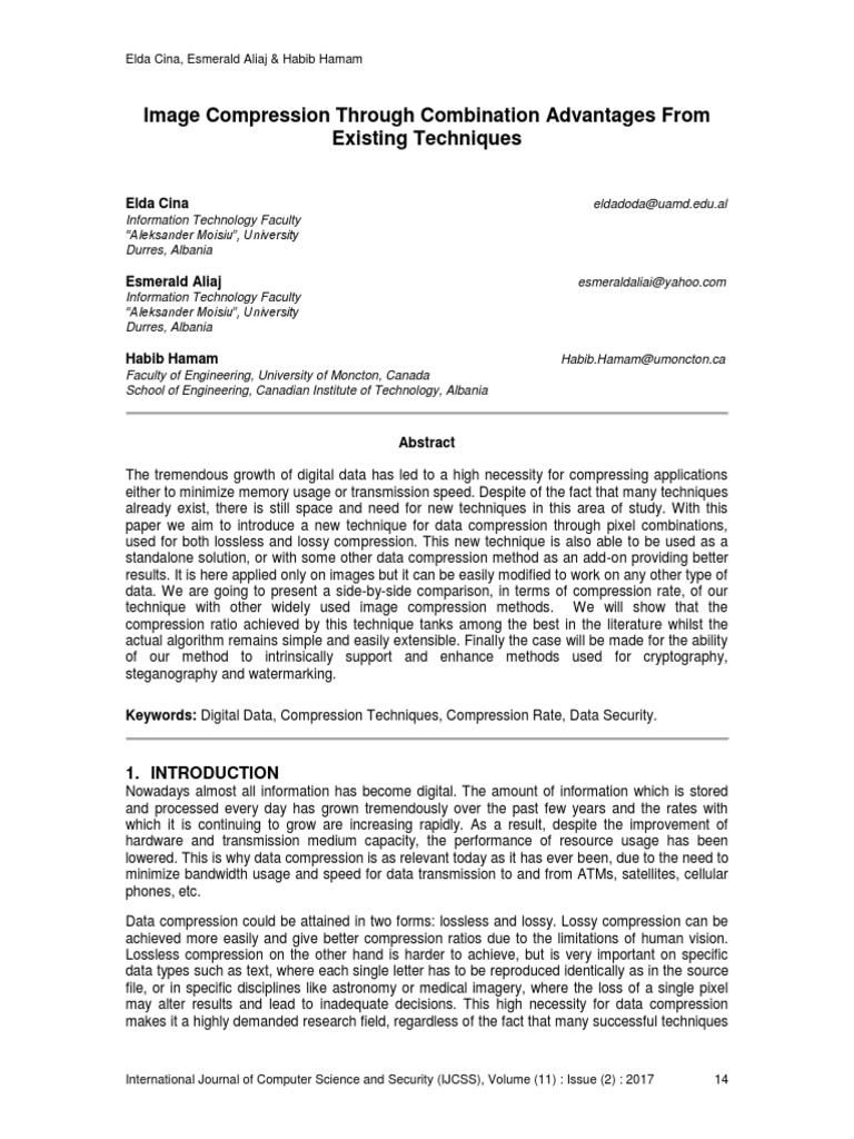 Image Compression Through Combination Advantages From Existing Techniques | PDF | Data ...