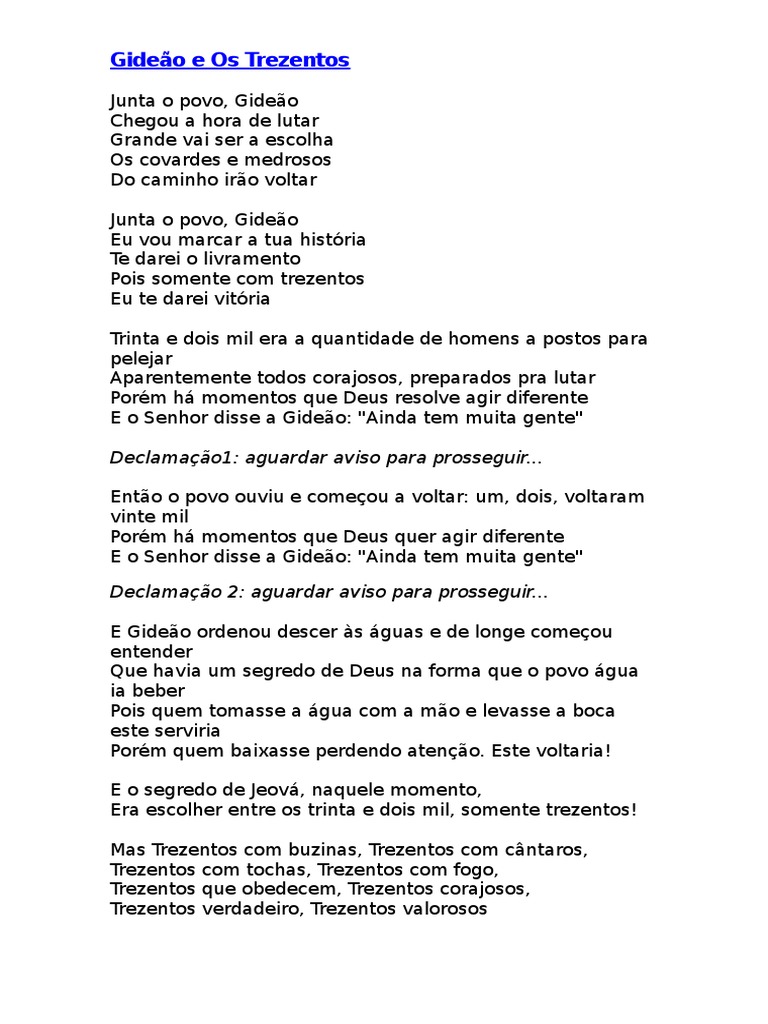 Gideão e Os Trezentos Letra | PDF