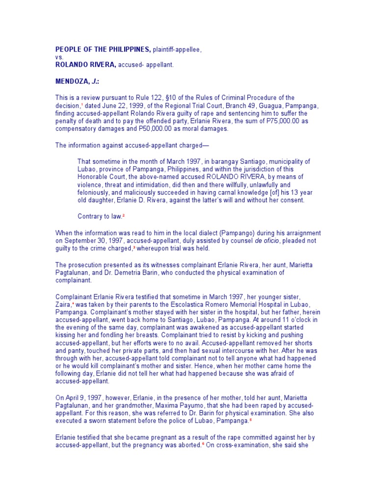 People of The Philippines Vs Rolando Rivera | PDF | Cross Examination ...