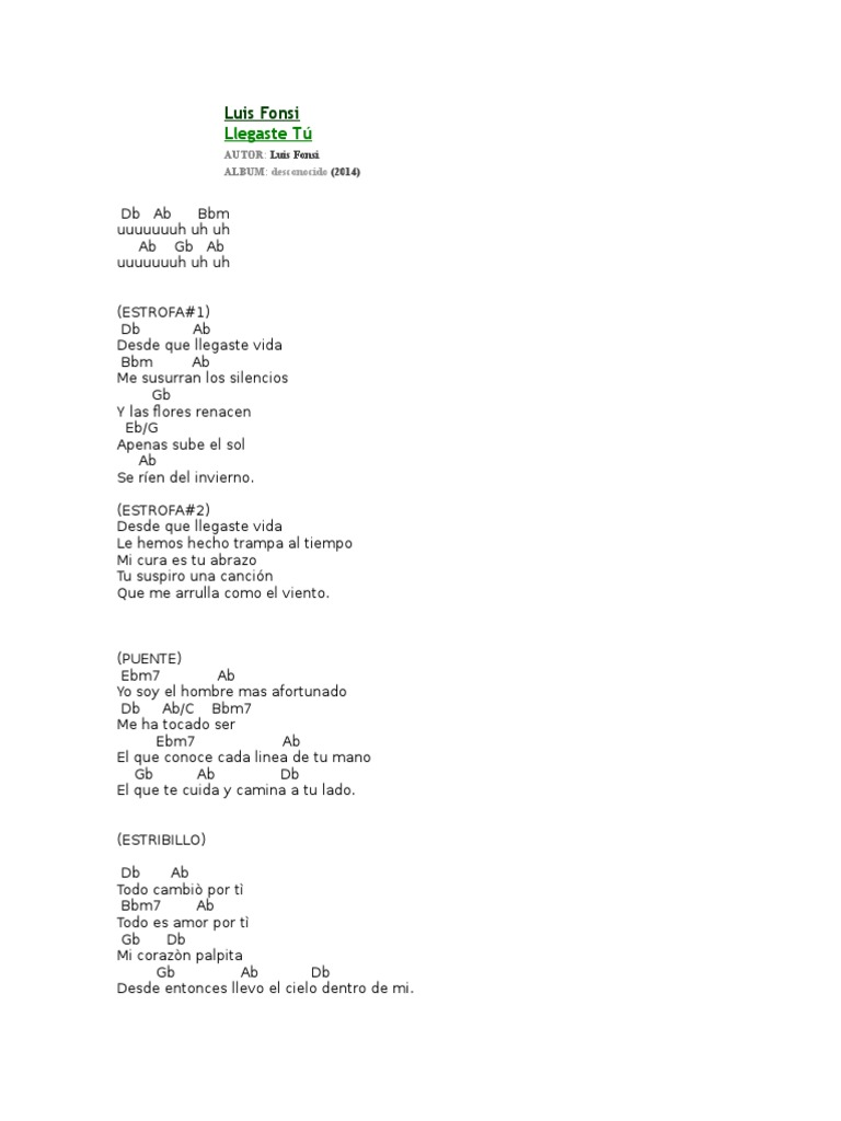 Luis Fonsi - Llegastes Tu | PDF