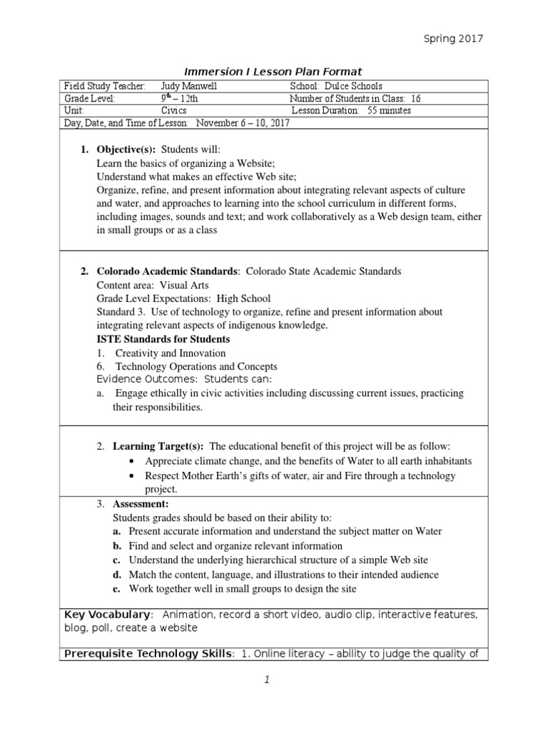 im i lesson plan template with technology | Educational Assessment ...