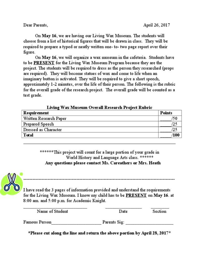 Living Wax Museum Overall Research Project Rubric Requirement Points ...