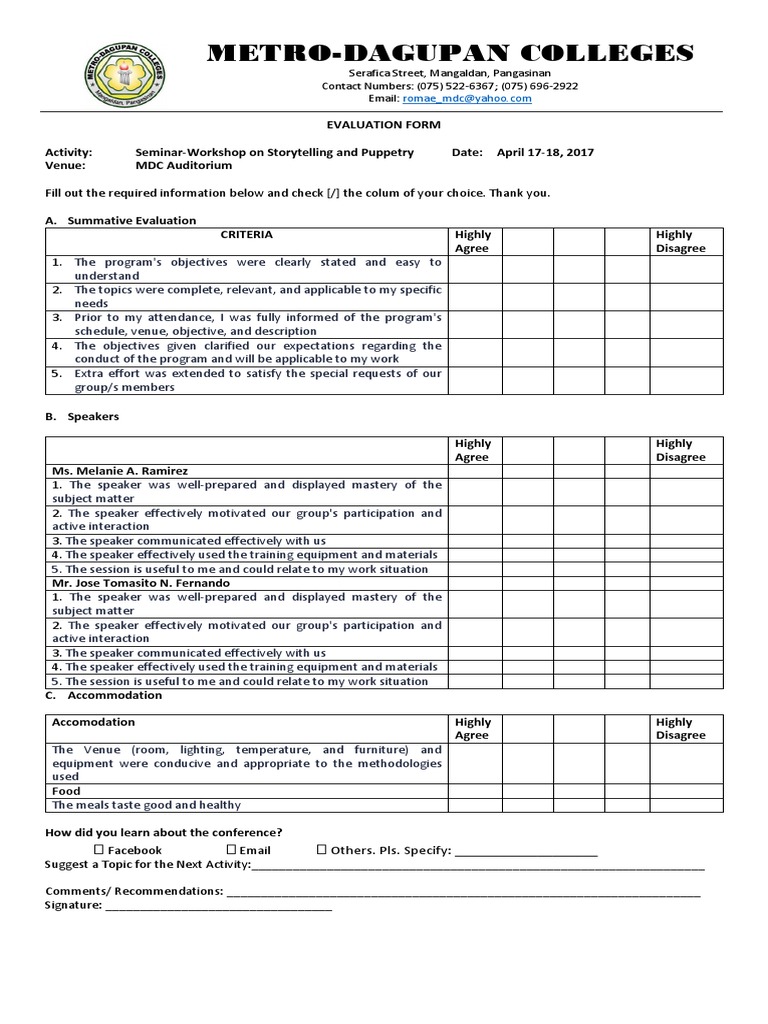 MDC Seminar Evaluation Form | PDF | Communication | Cognition