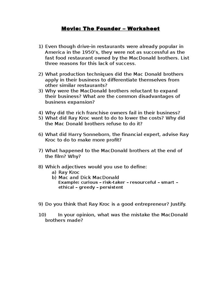 Movie The Founder | PDF | Business | Economies