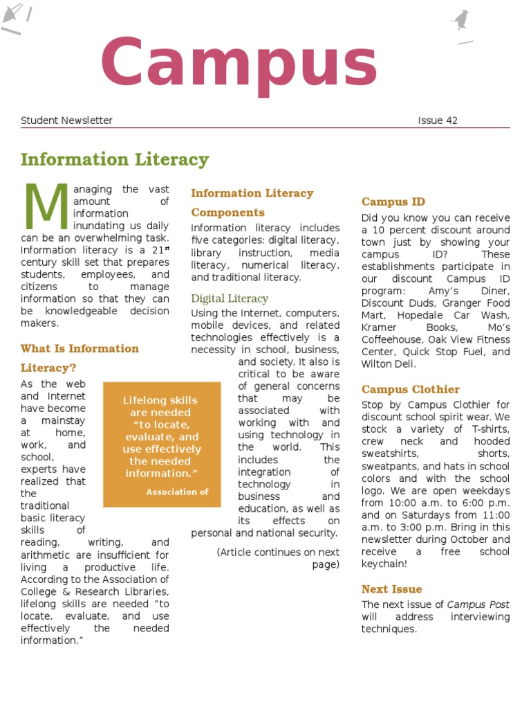 campus post newsletter | Literacy | Information Literacy