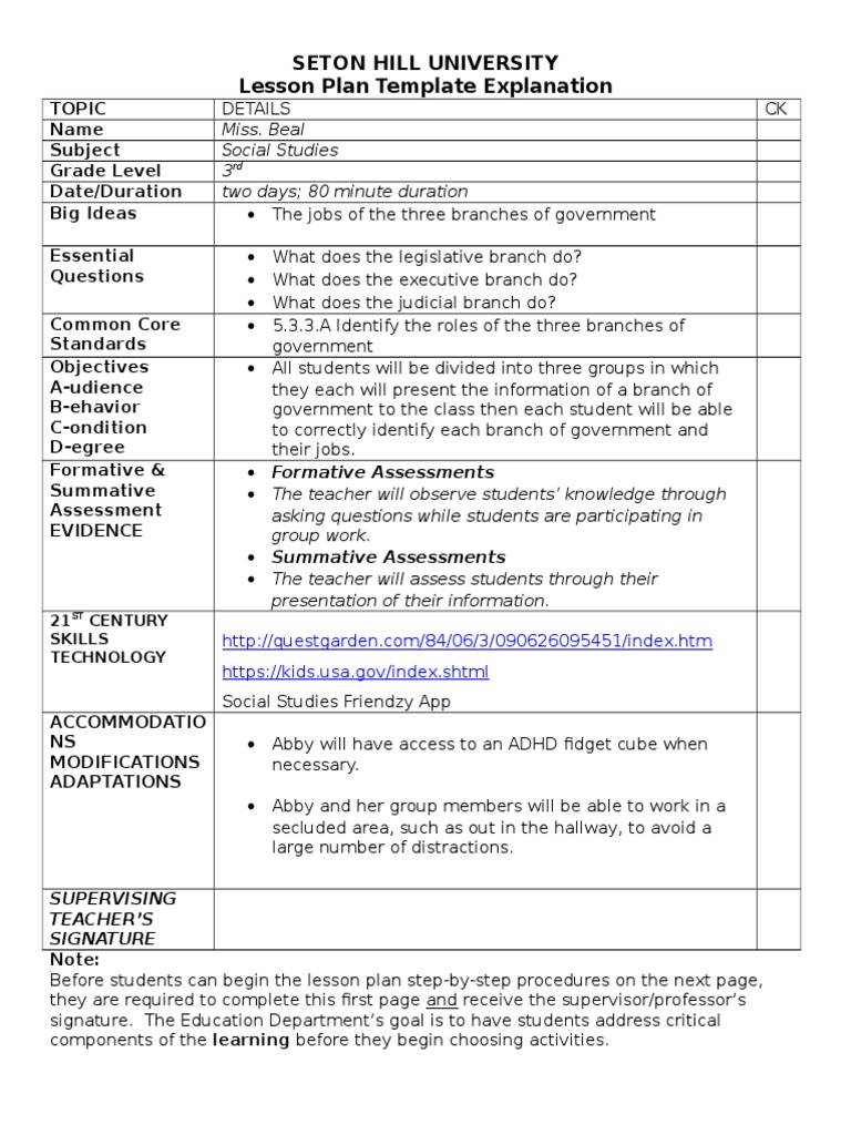 Three Branches of Government Lesson Plan | PDF | Lesson Plan ...