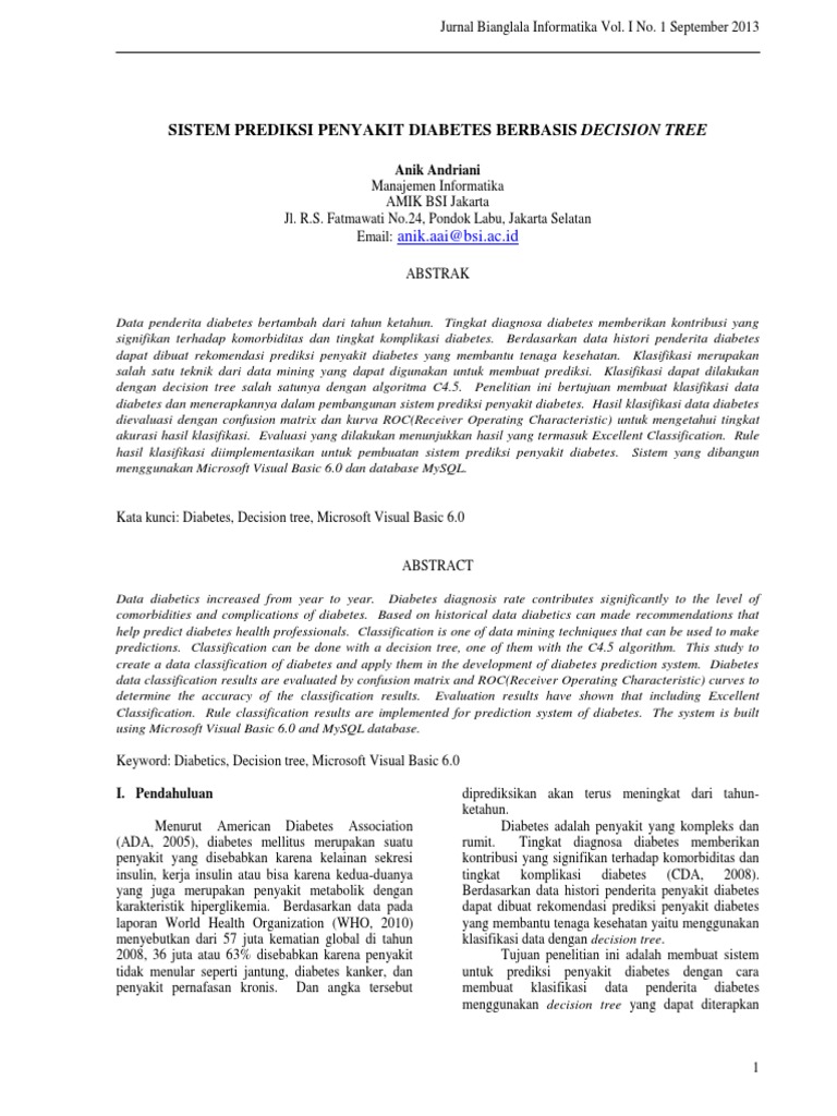 Sistem Prediksi Penyakit Diabetes Berbasis Decision Tree PDF | PDF