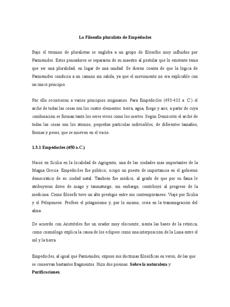 La Filosofía Pluralista de Empédocles | PDF | Metafísica | Science