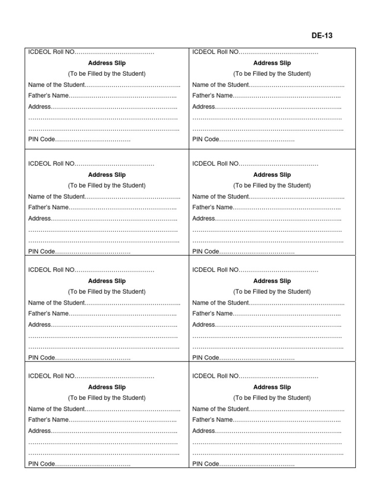Address Slip Address Slip | PDF