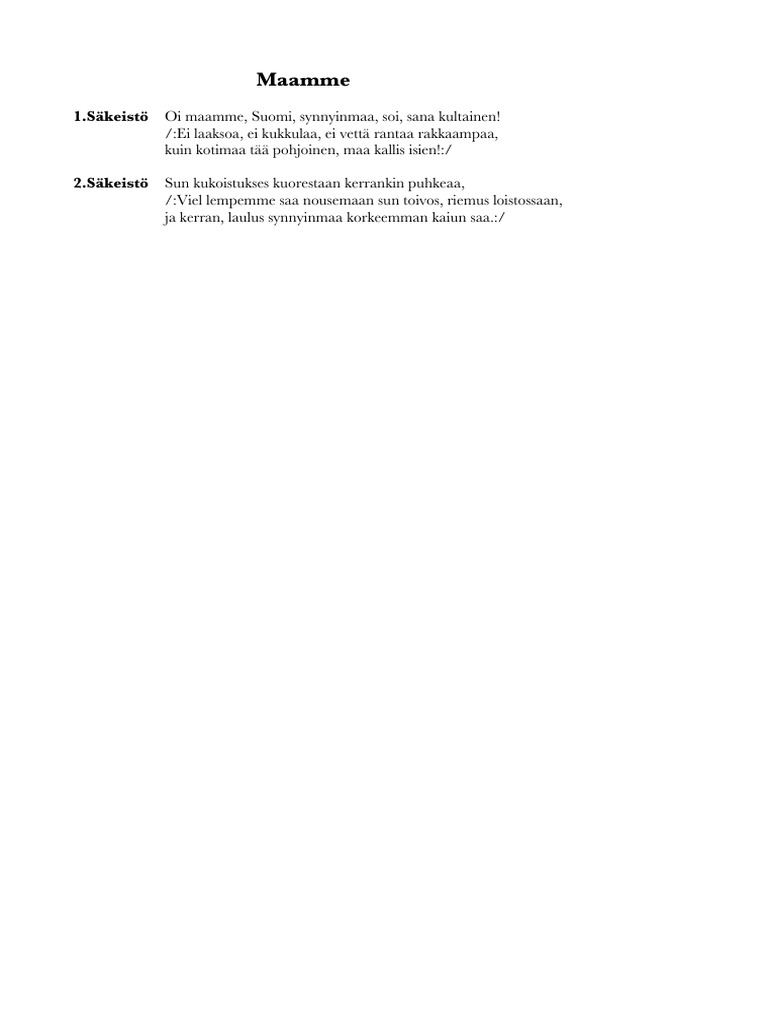 Maamme Laulu Sanat | PDF
