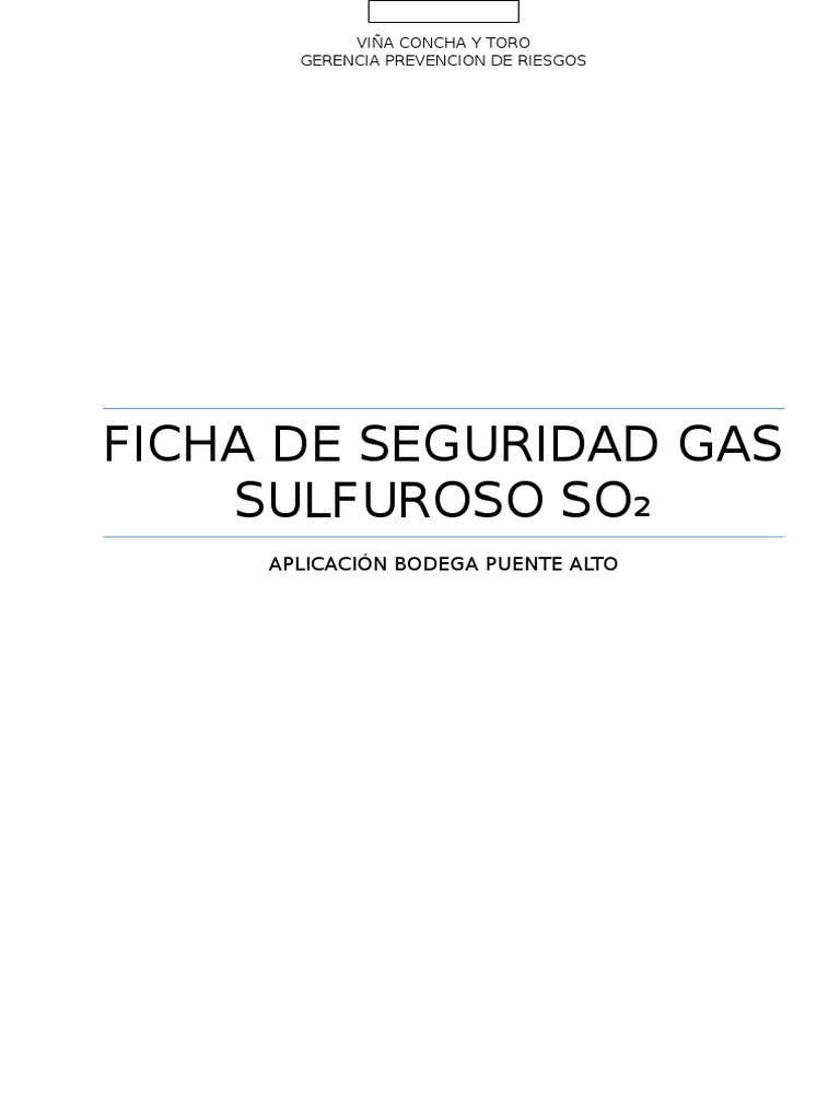 Ficha de Seguridad Gas Sulfuroso SO₂ | PDF | Dióxido de azufre | Azufre