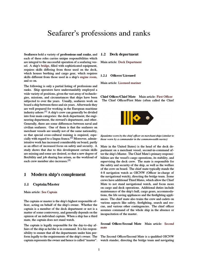 Seafarer's Professions and Ranks | Sailor | Ships