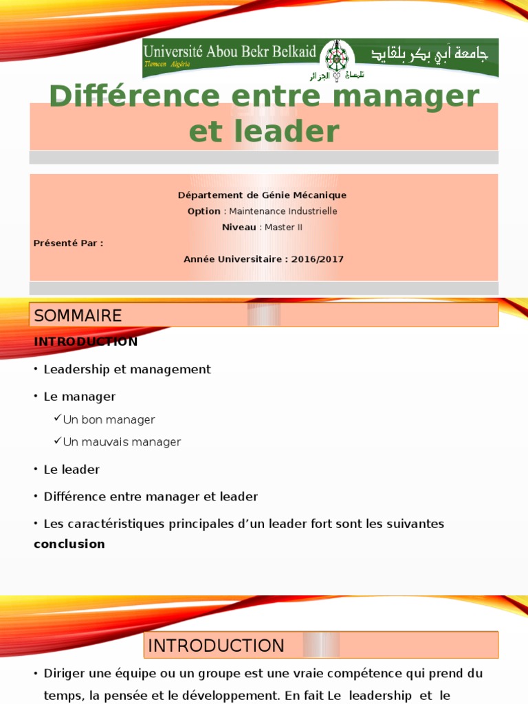 Différences entre Manager et Leader | PDF | Direction | Business