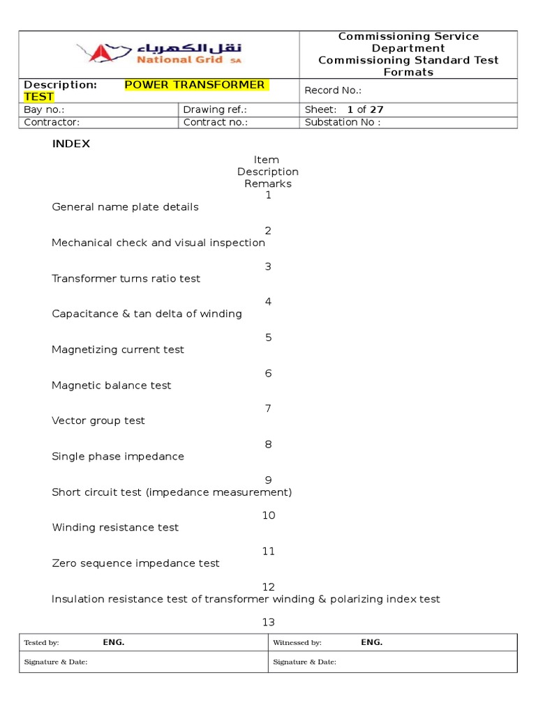 Power Transformer Test | PDF | Transformer | Electrical Impedance