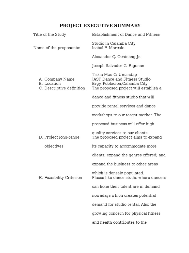 Project Executive Summary | PDF | Feasibility Study | Economies