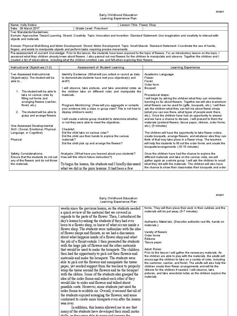 Flower Shop Lesson Plan | PDF | Floristry | Early Childhood Education
