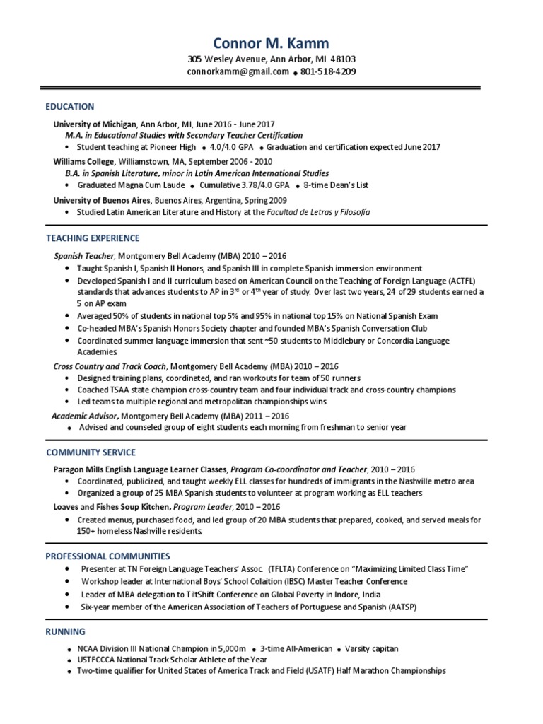 Resume - Connor Kamm | PDF | Master Of Business Administration | Academia