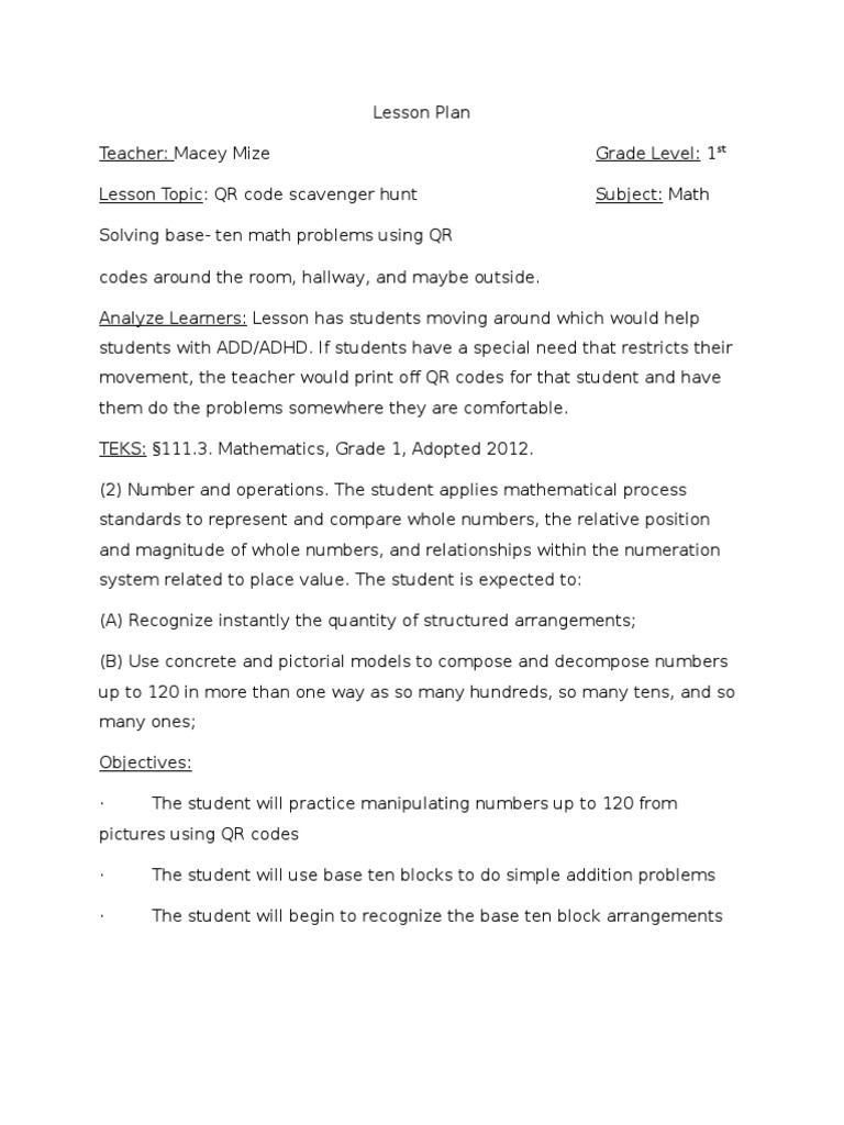 QR Code Lesson Plan | PDF | Qr Code | Teachers