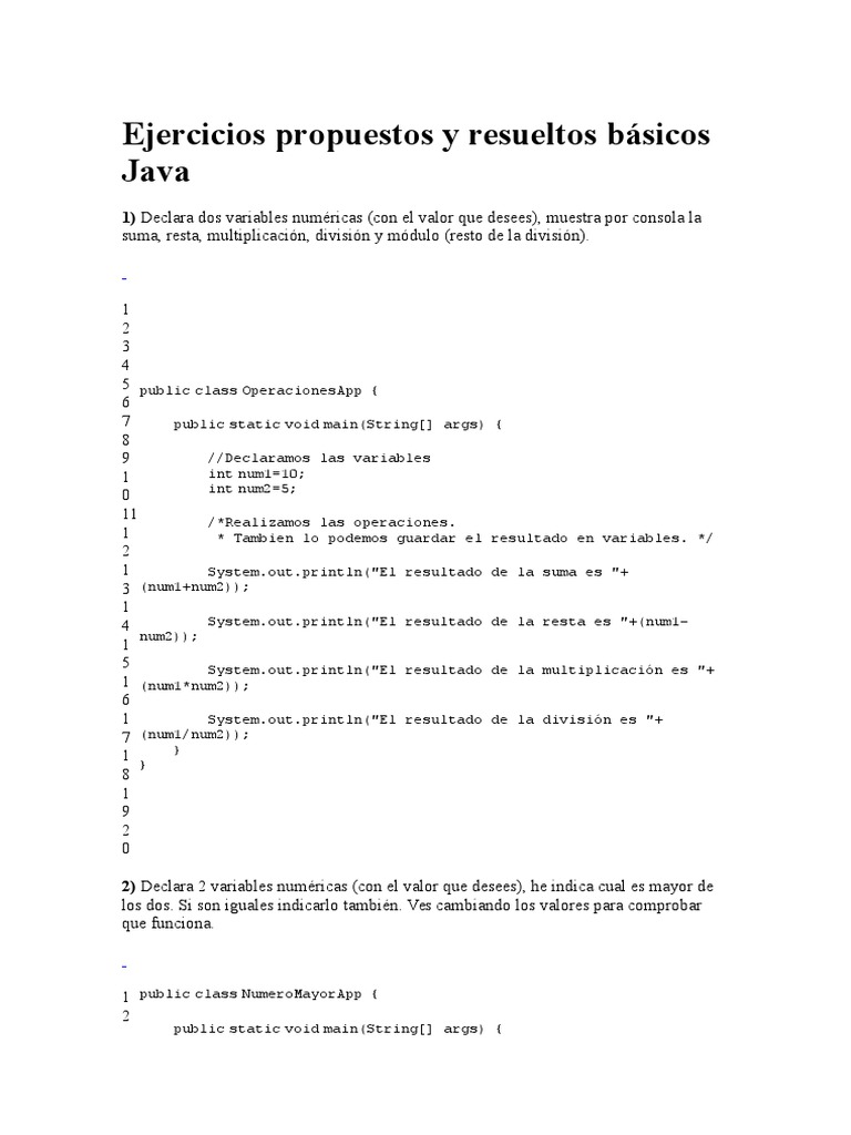 019 Ejercicios Propuestos y Resueltos Básicos Java | Descargar gratis PDF | Java (lenguaje de ...