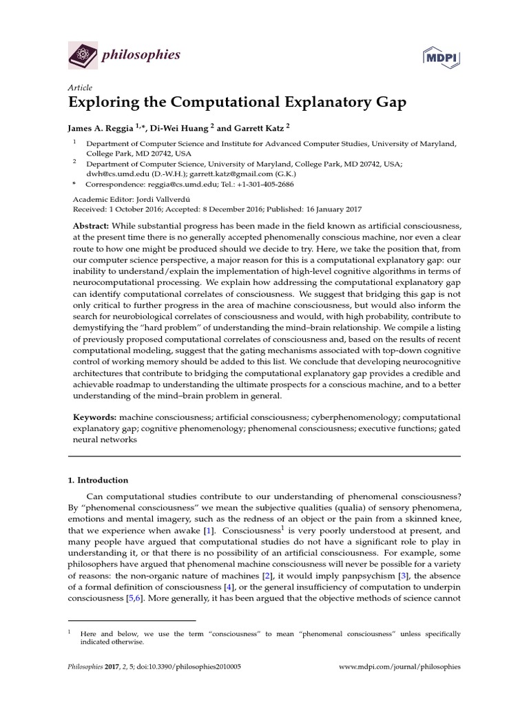 Exploring The Computational Explanatory Gap | PDF | Consciousness ...