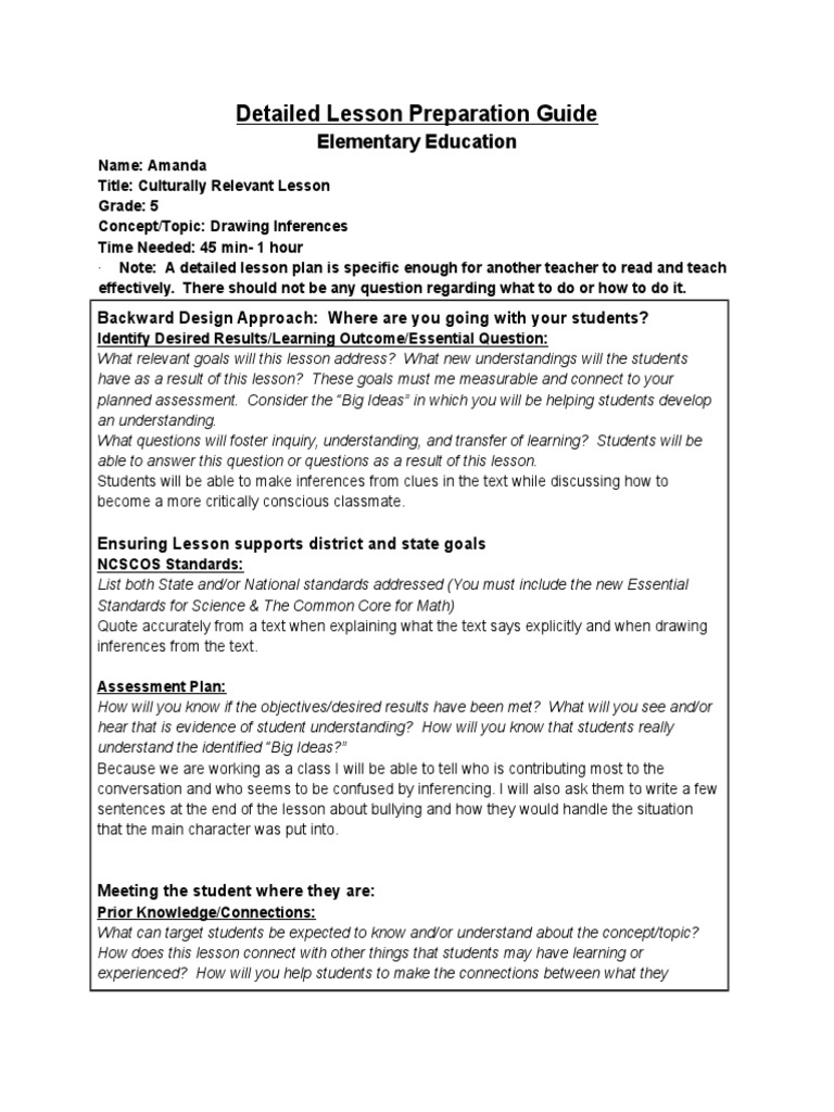 Detailed Lesson Preparation Guide: Elementary Education | PDF ...