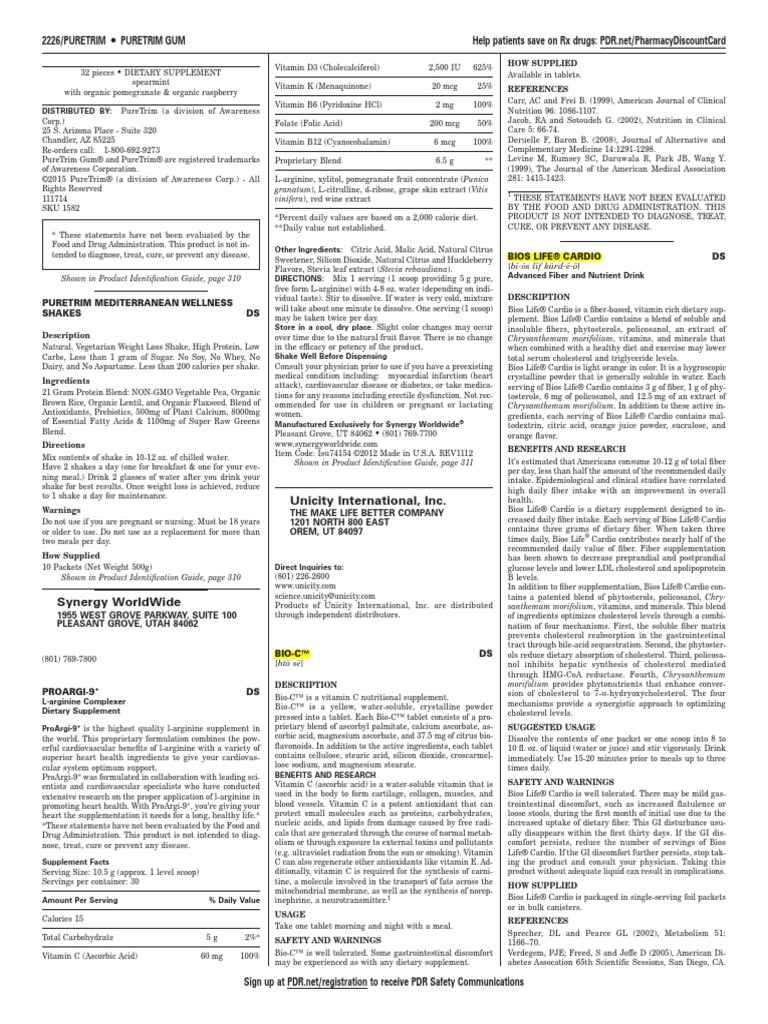 Physicians Desk Reference 2016 Unicity | PDF | Vitamin | Dietary Fiber