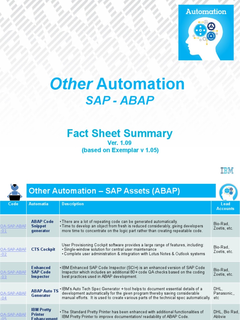 Fact Sheet Summary - OA-SAP-ABAP-00 v1.09 | PDF | Automation | Computer ...