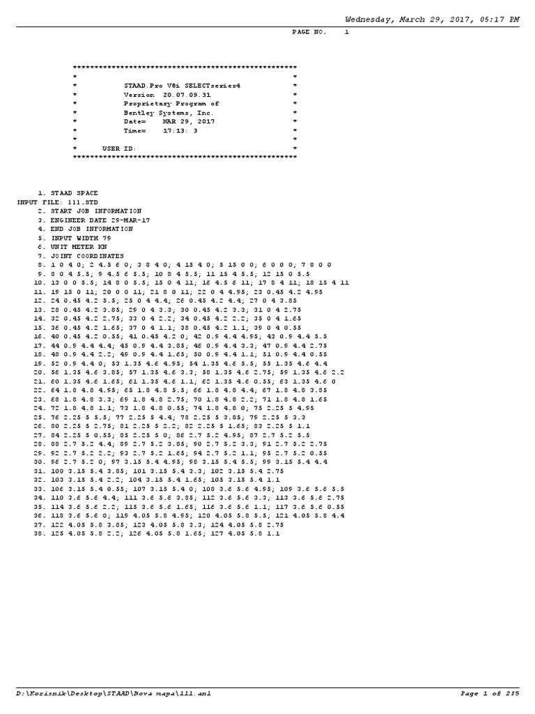 Wednesday, March 29, 2017, 05:17 PM: Page 1 of 285 D:/Korisnik/Desktop/STAAD/Nova Mapa/lll - Anl ...