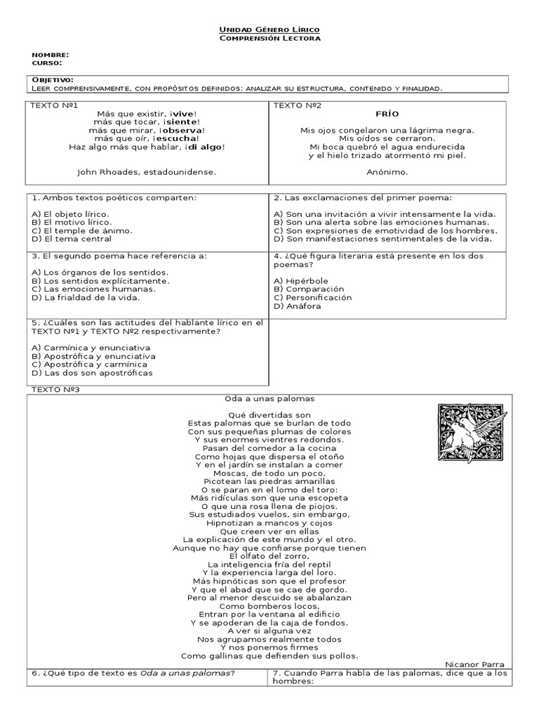 Ejercicios de Género Lírico | PDF | Alma | Aves
