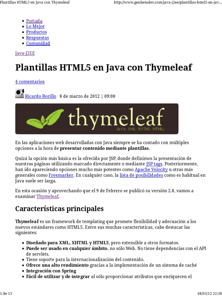 Plantillas HTML5 en Java Con Thymeleaf | PDF | Páginas del servidor Java | Java (lenguaje de ...