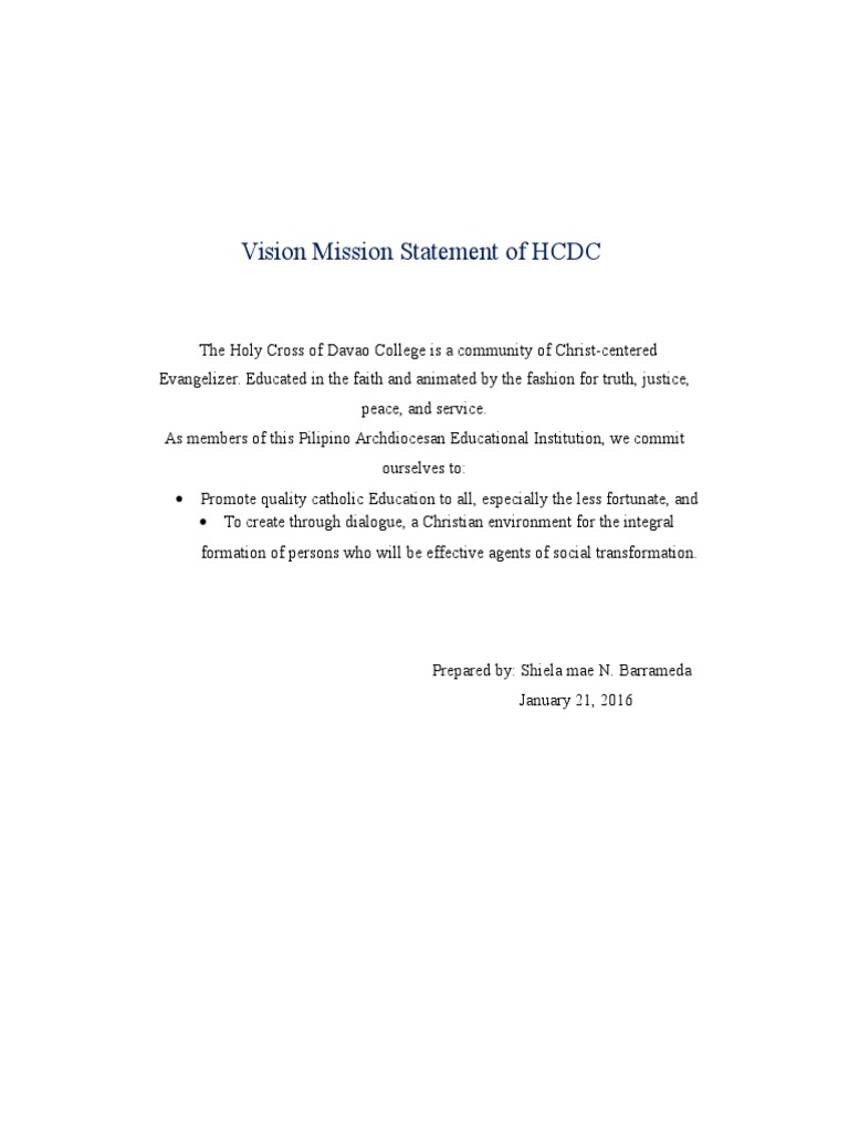 Vision and Mission of HCDC | PDF