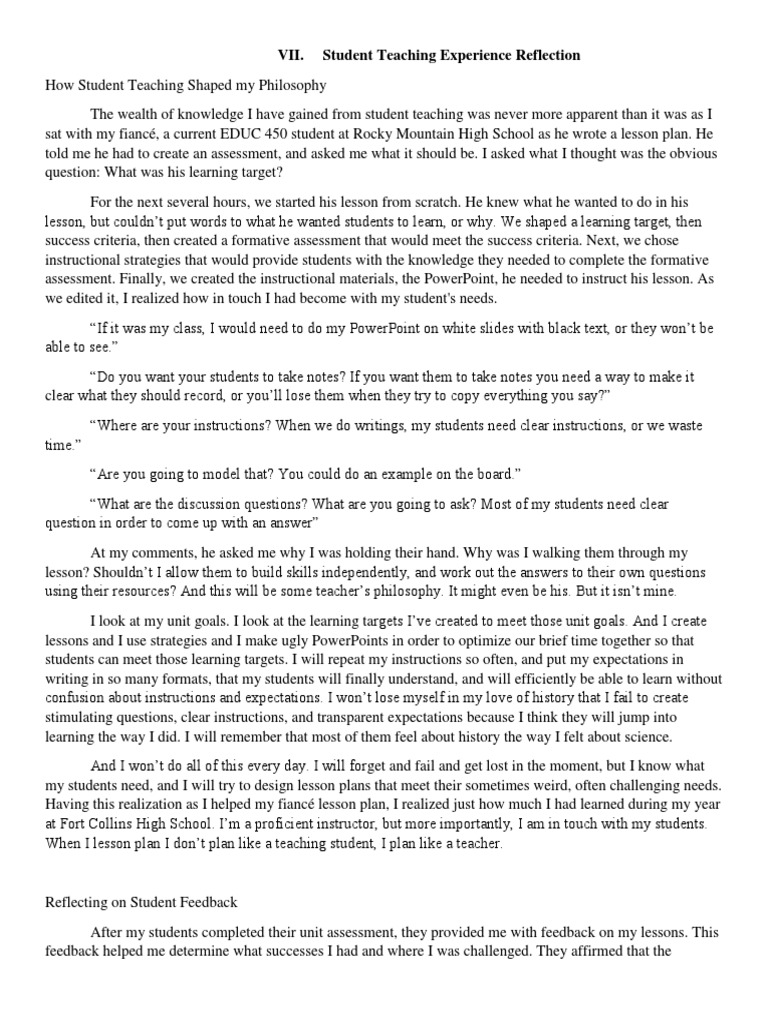 Student Teaching Experience Reflection | PDF | Lesson Plan ...