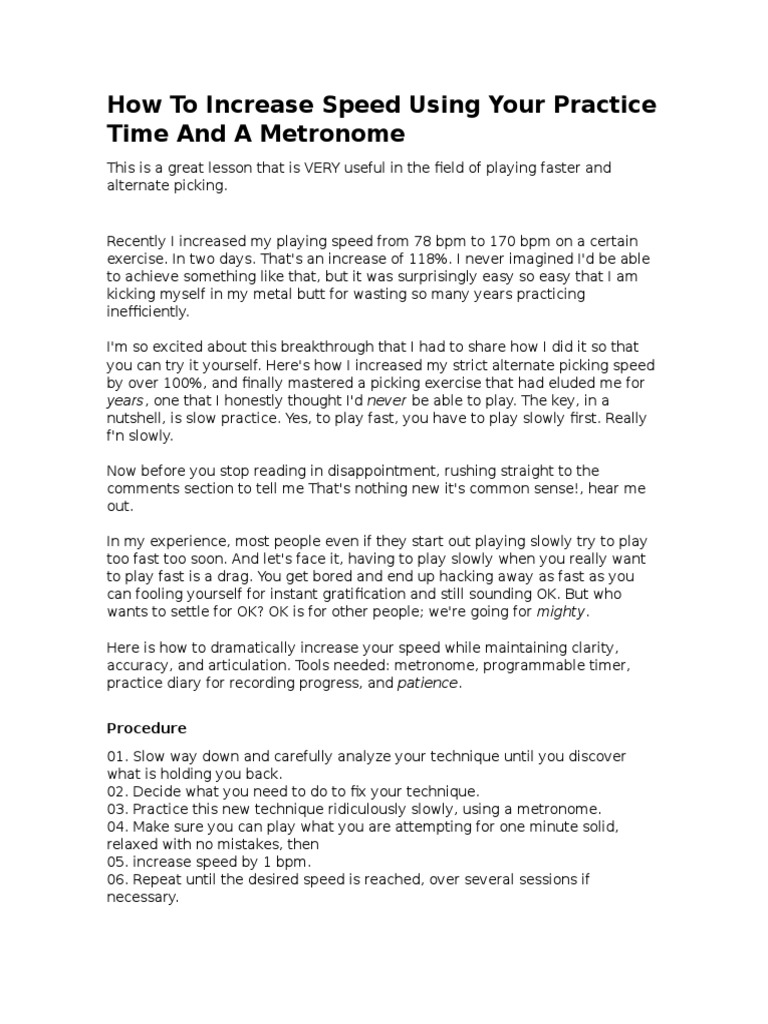 How To Increase Speed Using Your Practice Time and A Metronome | PDF ...