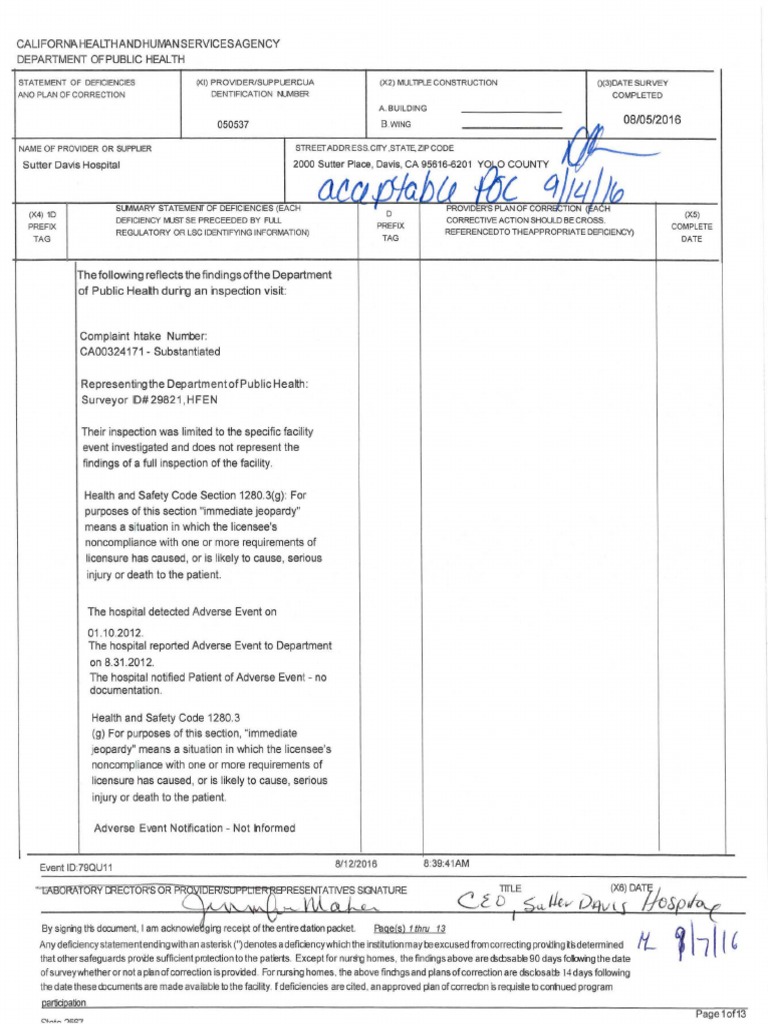 CDPH - Sutter Davis Hospital | PDF | Patient Safety | Surgery