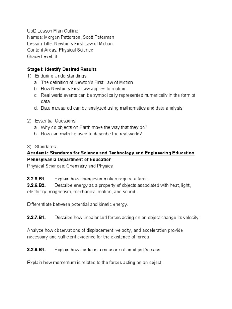 Pendulum Lesson Plan | PDF | Force | Motion (Physics)