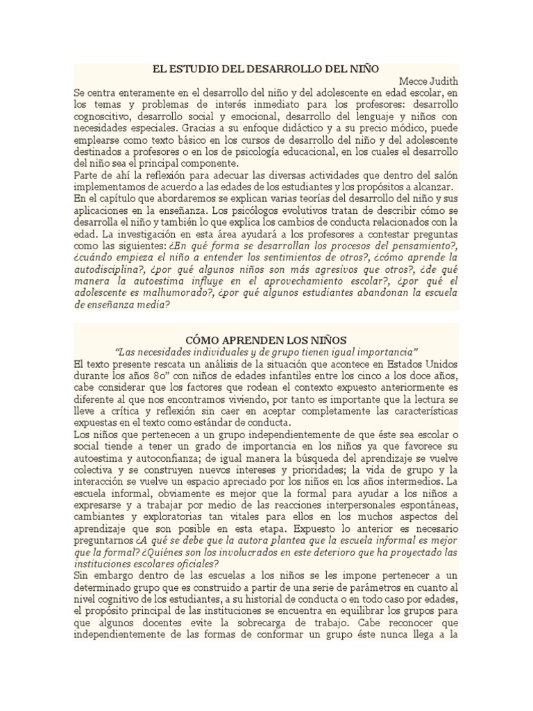 MEECE, Judith (2000), "El Estudio Del Desarrollo Del Niño" y Factores ...