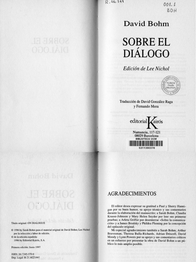 Bohm David On Dialog | PDF | Mente | Conocimiento