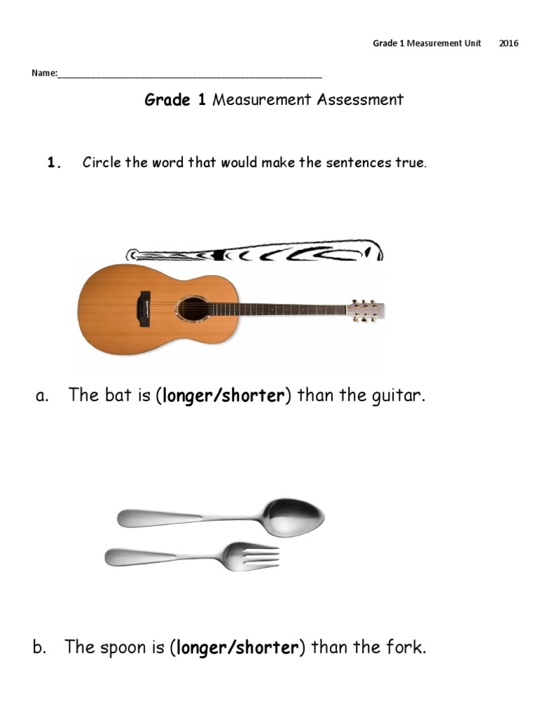 Grade 1 Measurement Assessment Guide | PDF | Educational Assessment ...